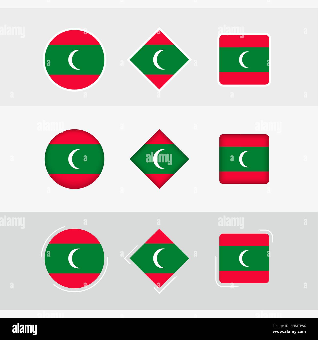 Maldives Flag Icons gesetzt, Vektorflagge der Malediven. Drei Versionen ...