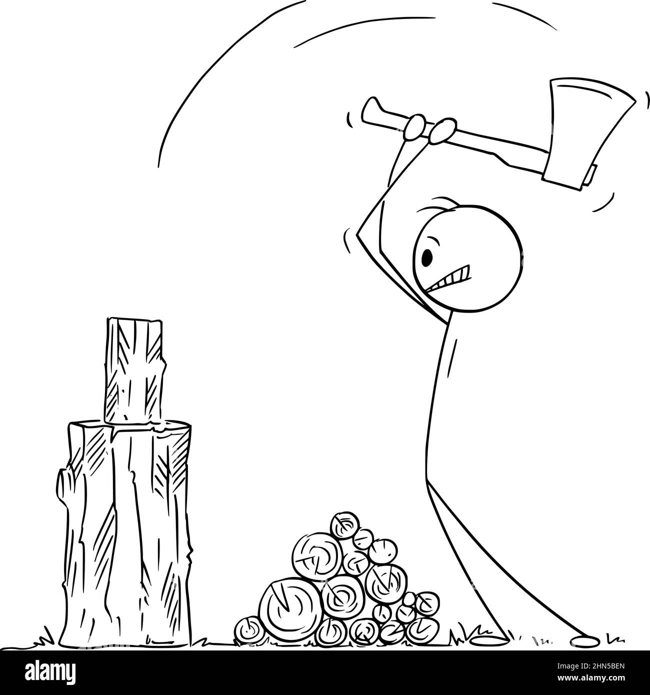 Holzfäller hacken Holz mit Axt, Vektor Cartoon Stick Abbildung Stock ...