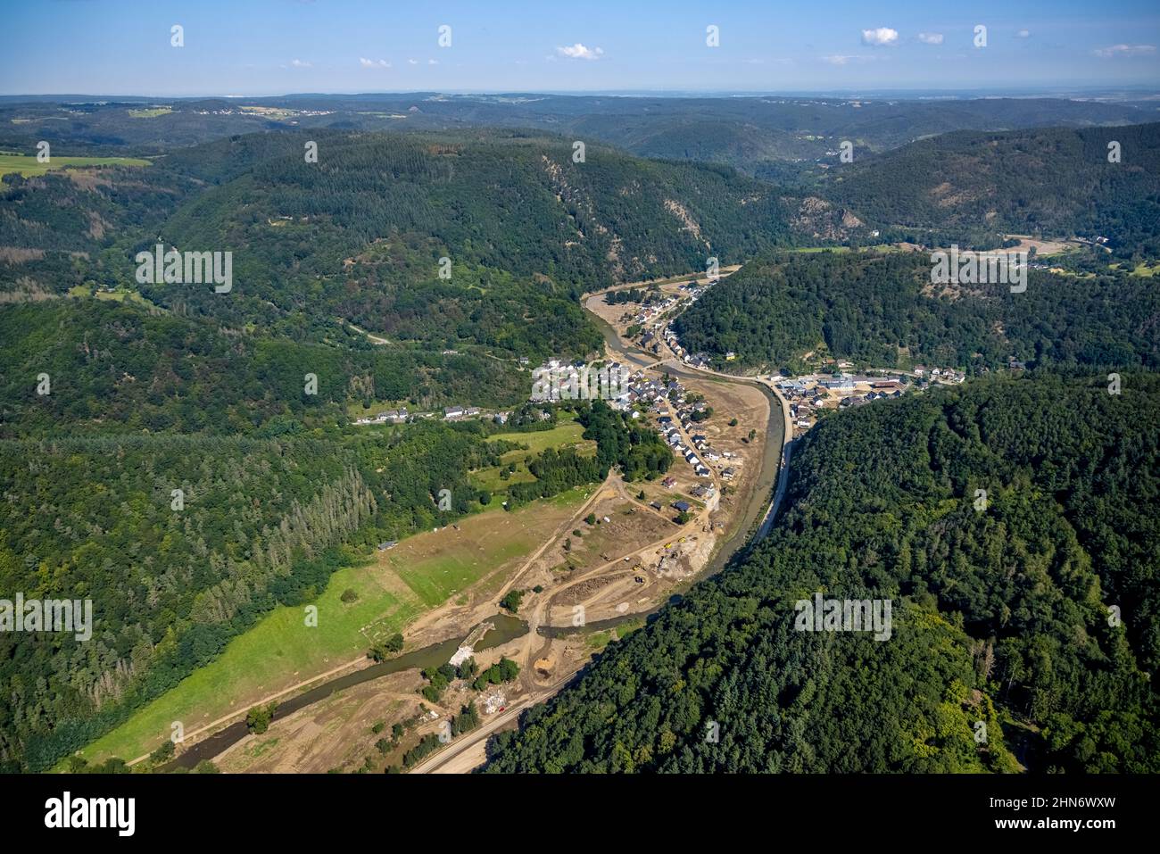 Luftbild, Überschwemmungsgebiet am Fluss Ahr mit Ahrbrücke im Ortsteil ...