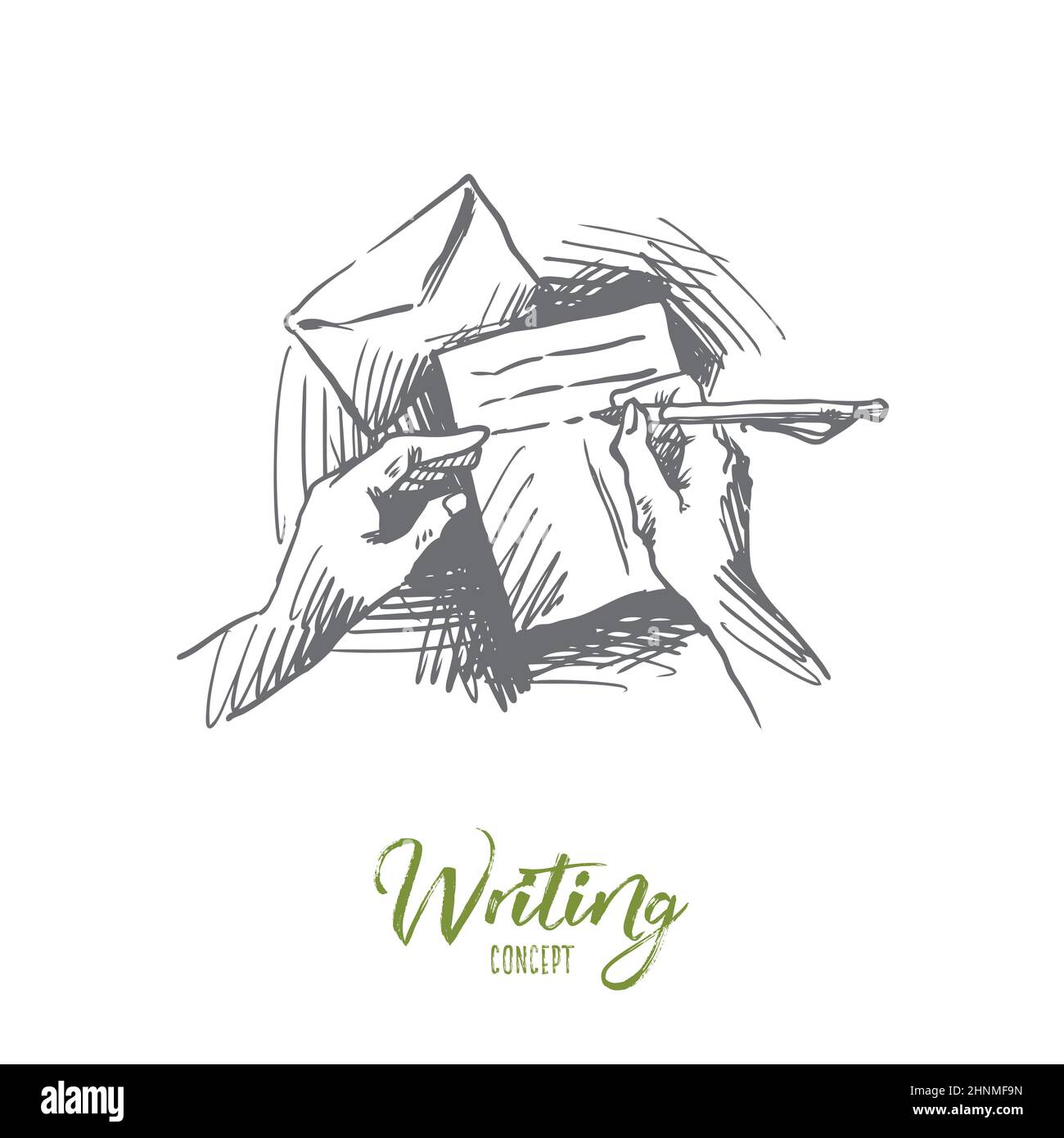 Brief, Papier, Schreiben, Stift Konzept. Hand gezeichnet Person ...