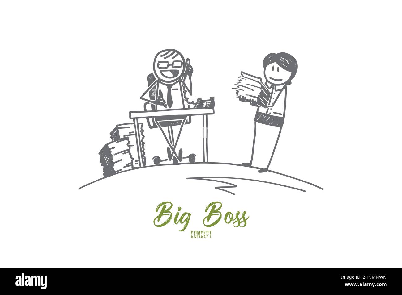 Vektor Hand gezeichnet Big Boss Konzept Skizze. Großer Chef in Brille ...