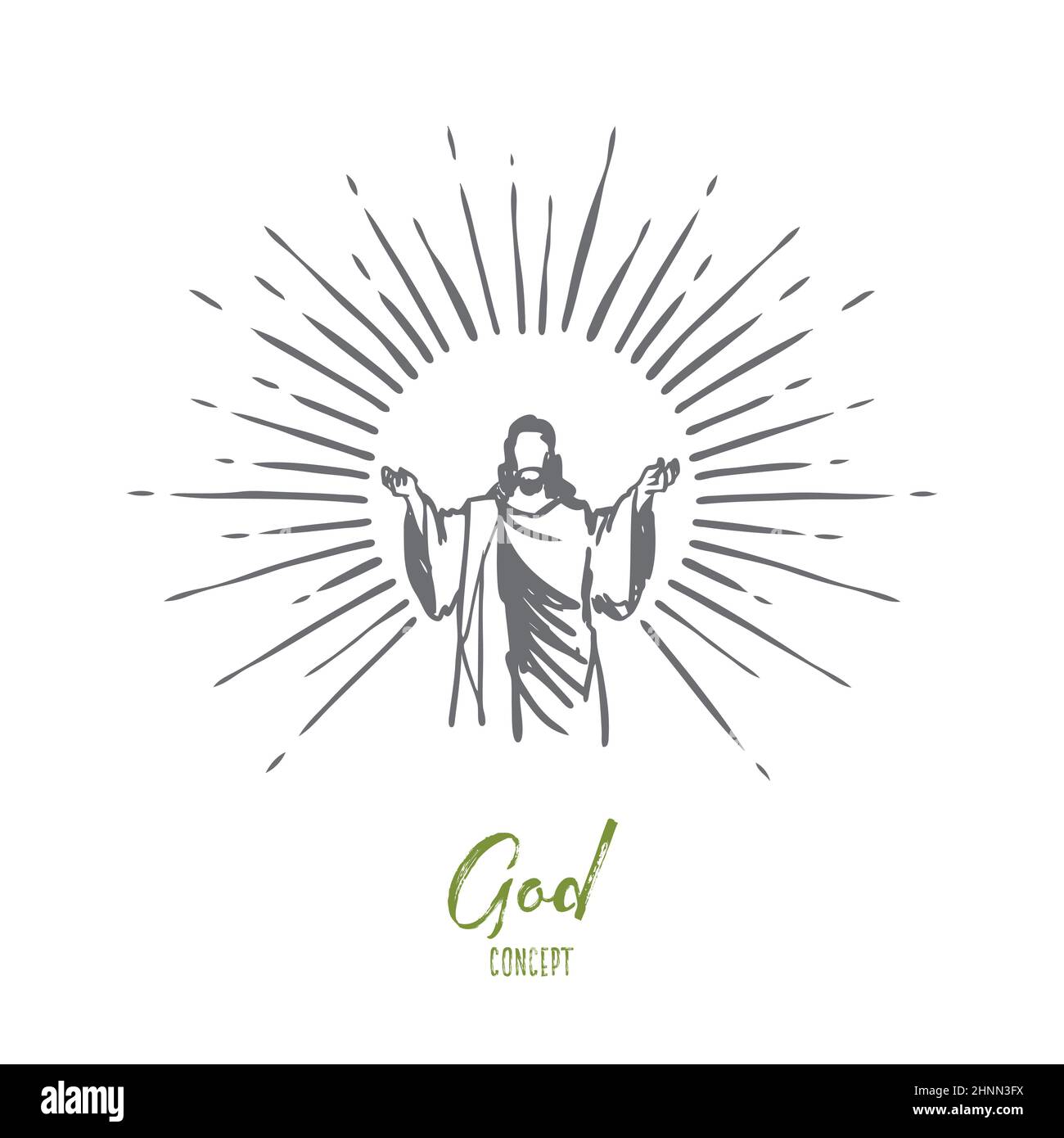 Gott, Jesus christus, Gnade, gut, Aufstiegskonzept. Handgezeichnete ...