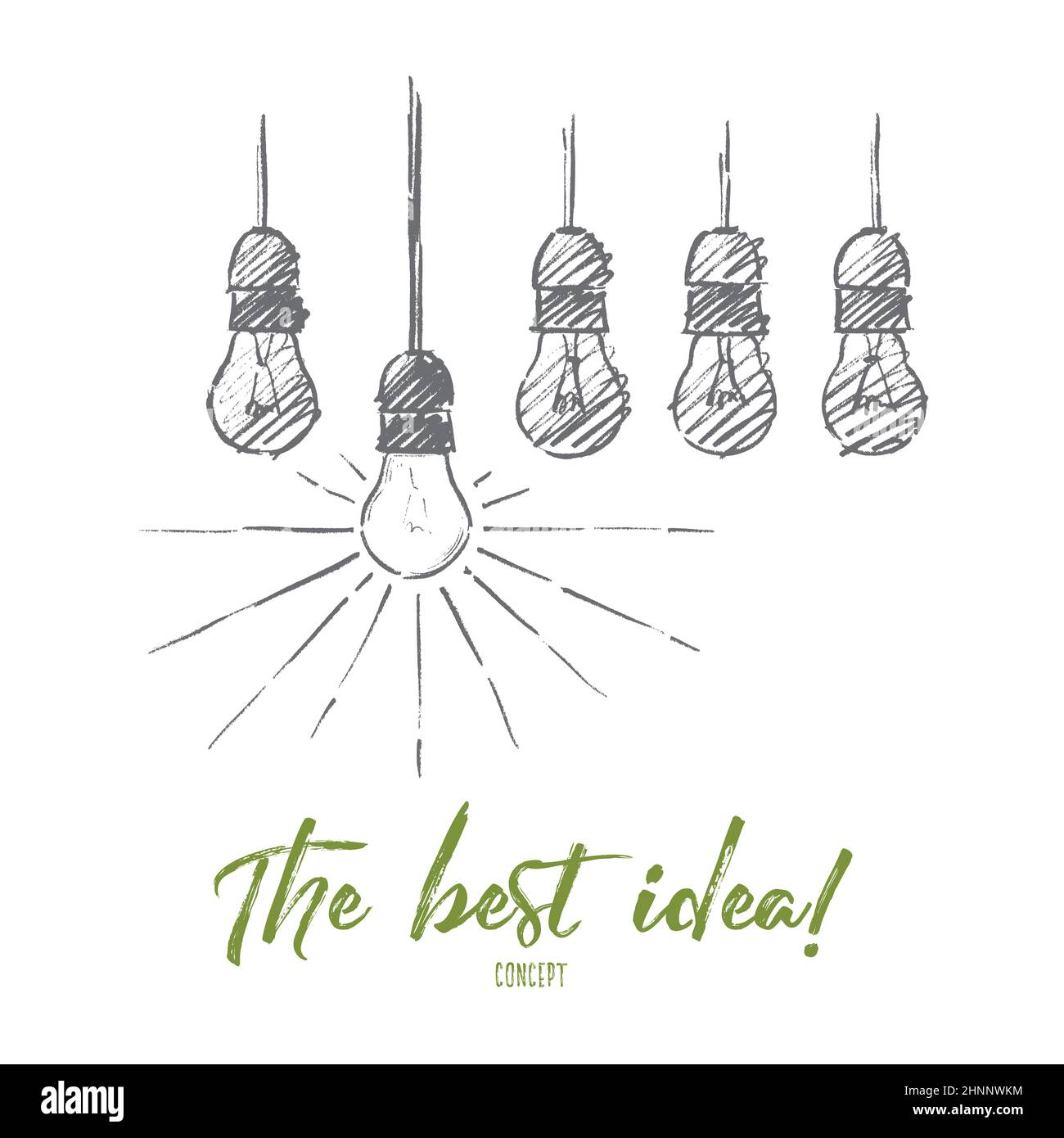 Vektor Hand gezeichnet die beste Idee Konzept Skizze. Fünf Glühbirnen ...