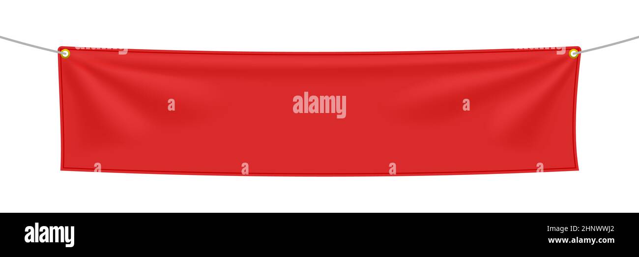 Red textile Banner mit Falten, auf weißem Hintergrund. Leere hängenden ...