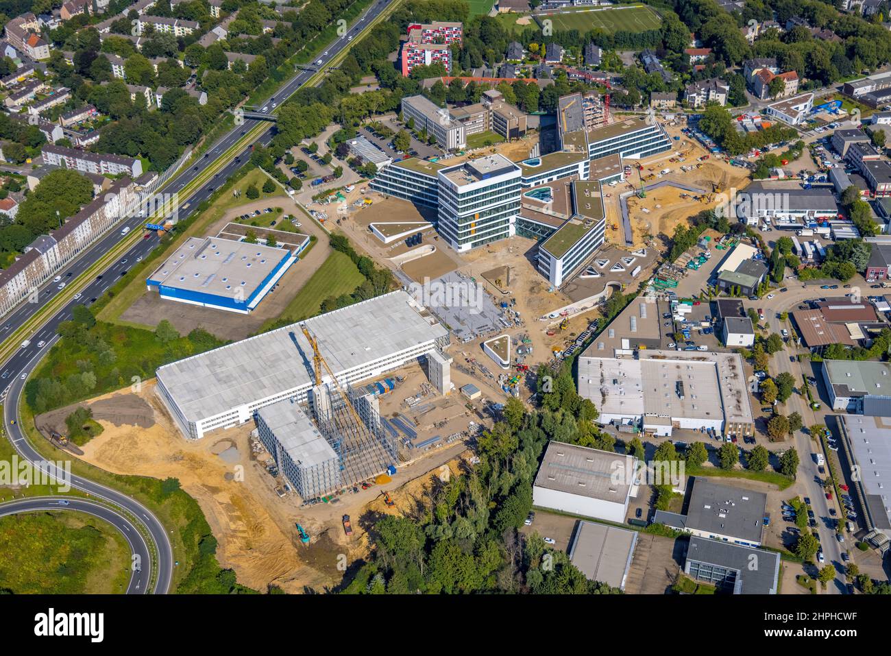 Luftaufnahme, Baustelle und Neubau ALDI-Nord Campus auf der Autobahn ...