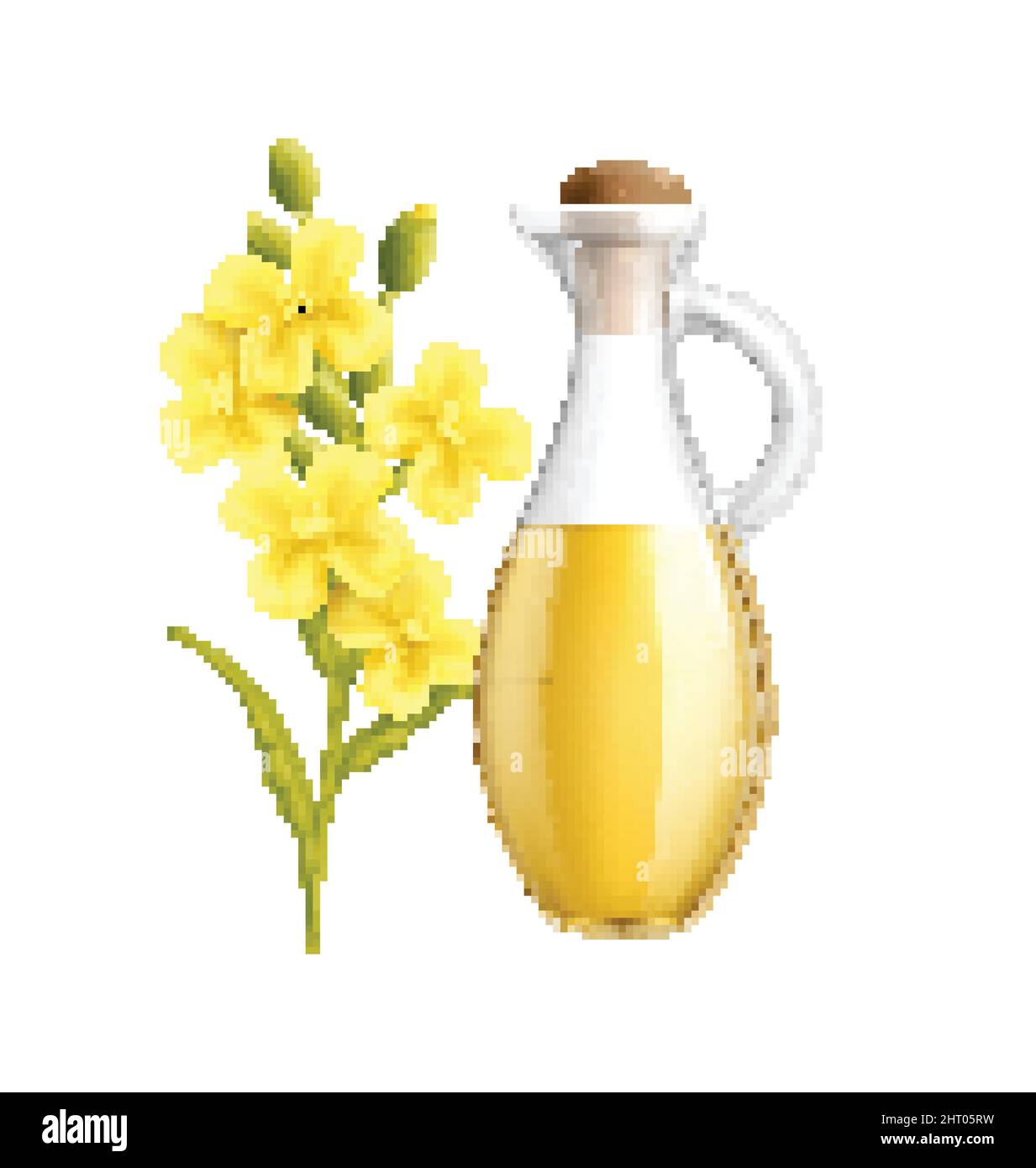 Senf-Speiseöl im Glas und Blumen realistische Vektor-Illustration Stock ...