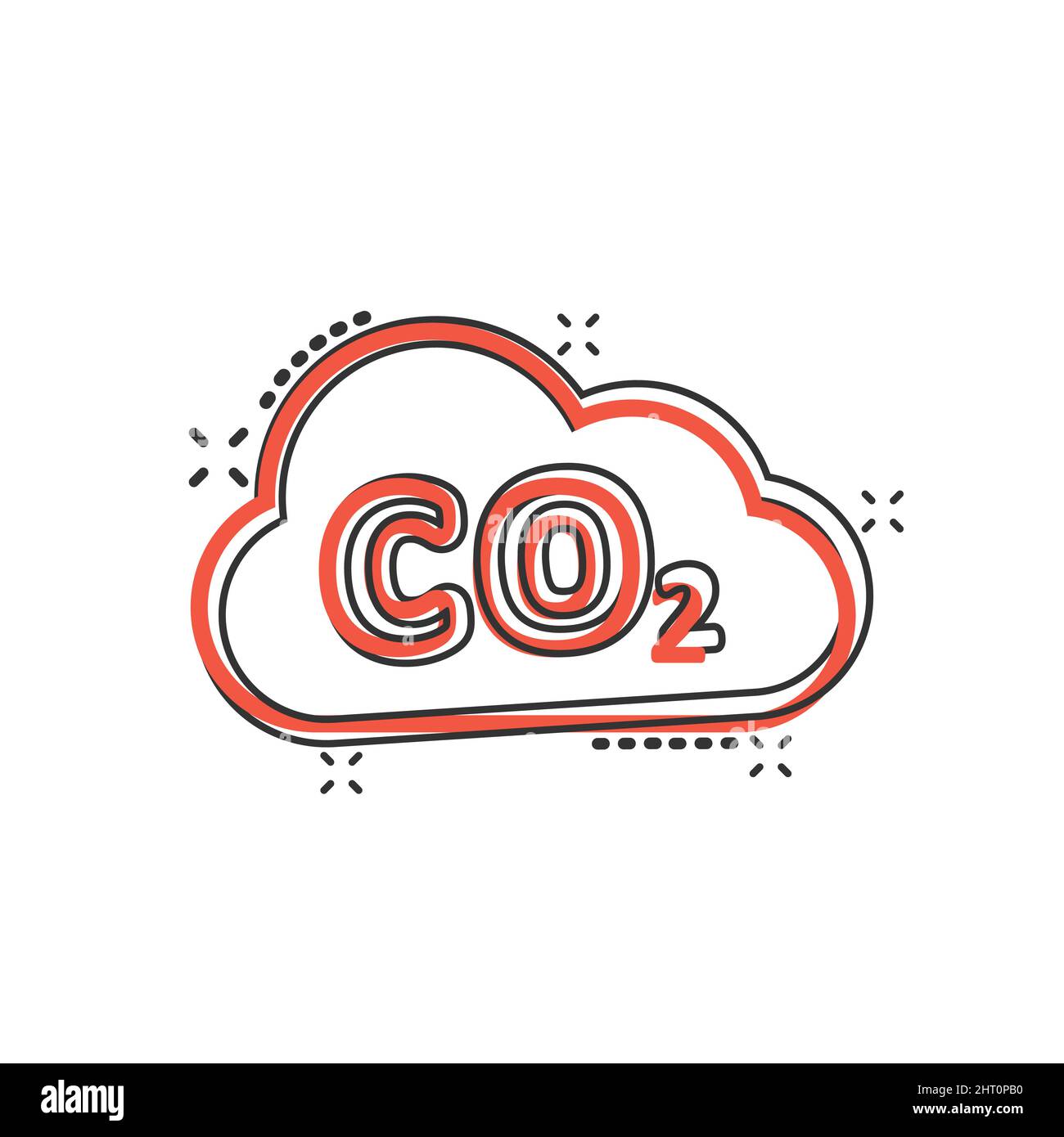 CO2 Emissions-Ikone im Comic-Stil. Wolke Katastrophe Cartoon Vektor-Illustration auf weißem ...