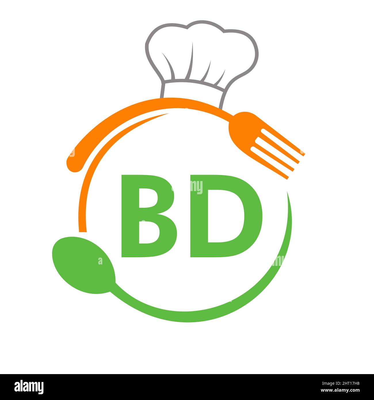 BD-Logo des Restaurants mit Kochlöffel und Gabel-Vorlage. Restaurant ...