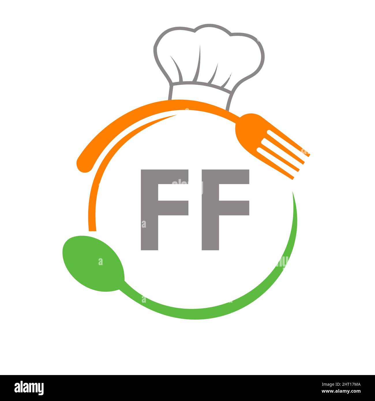„FF Restaurant“-Logo mit Kochlöffel und Gabel-Vorlage. Restaurant Logo ...
