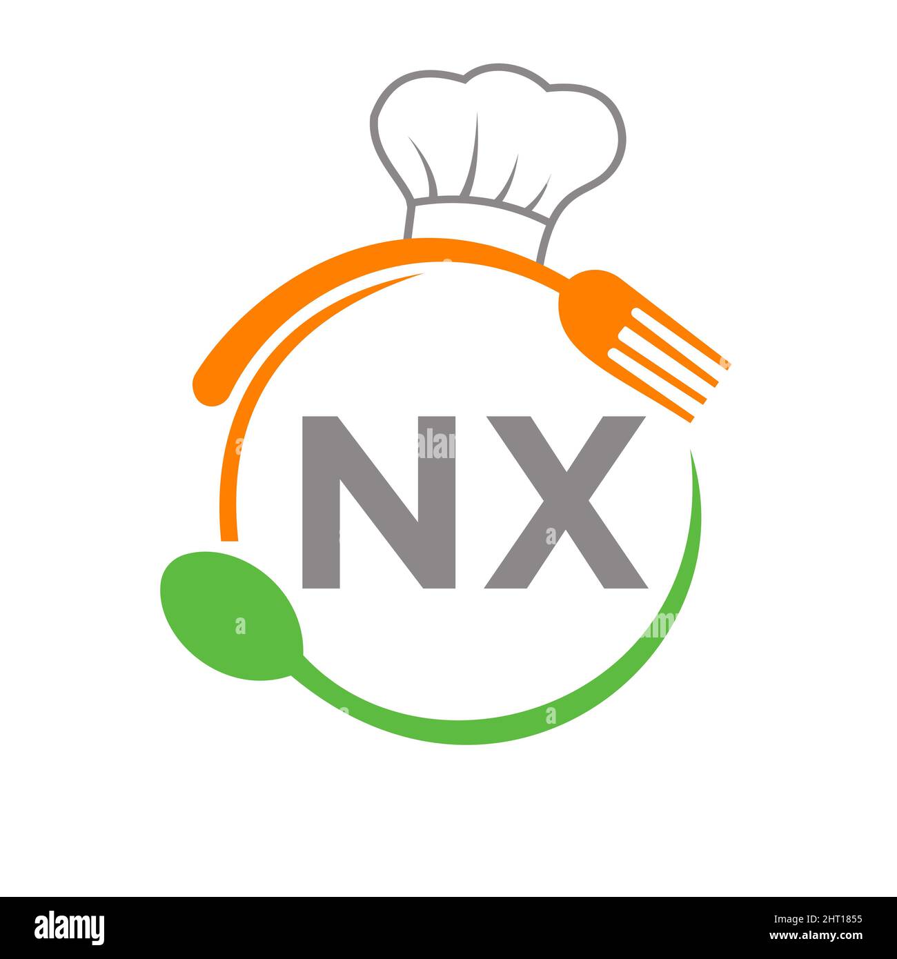 NX Restaurant Logo mit Kochlöffel und Gabel-Vorlage. Restaurant Logo auf Brief NX Barbecue, Cafe ...