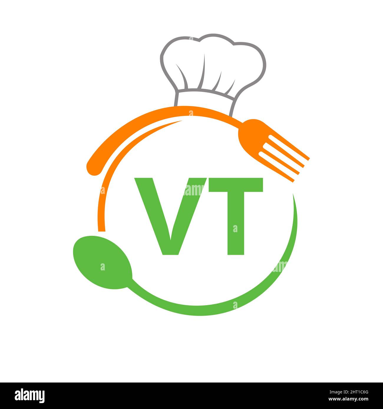 Logo des VT-Restaurants mit Kochlöffel und Fork-Vorlage. Restaurant ...