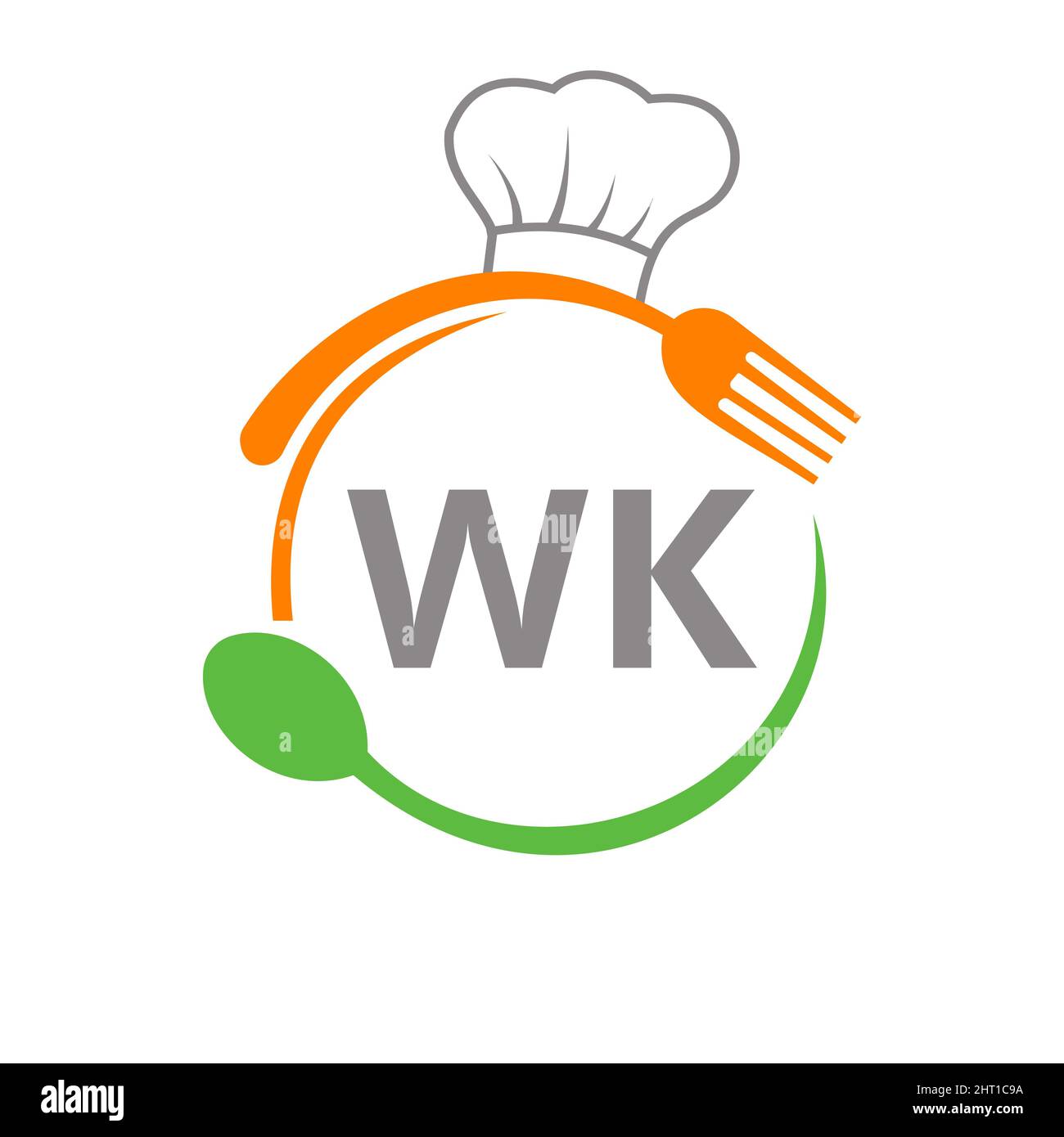 Logo des WK-Restaurants mit Kochlöffel und Gabel-Vorlage. Restaurant ...