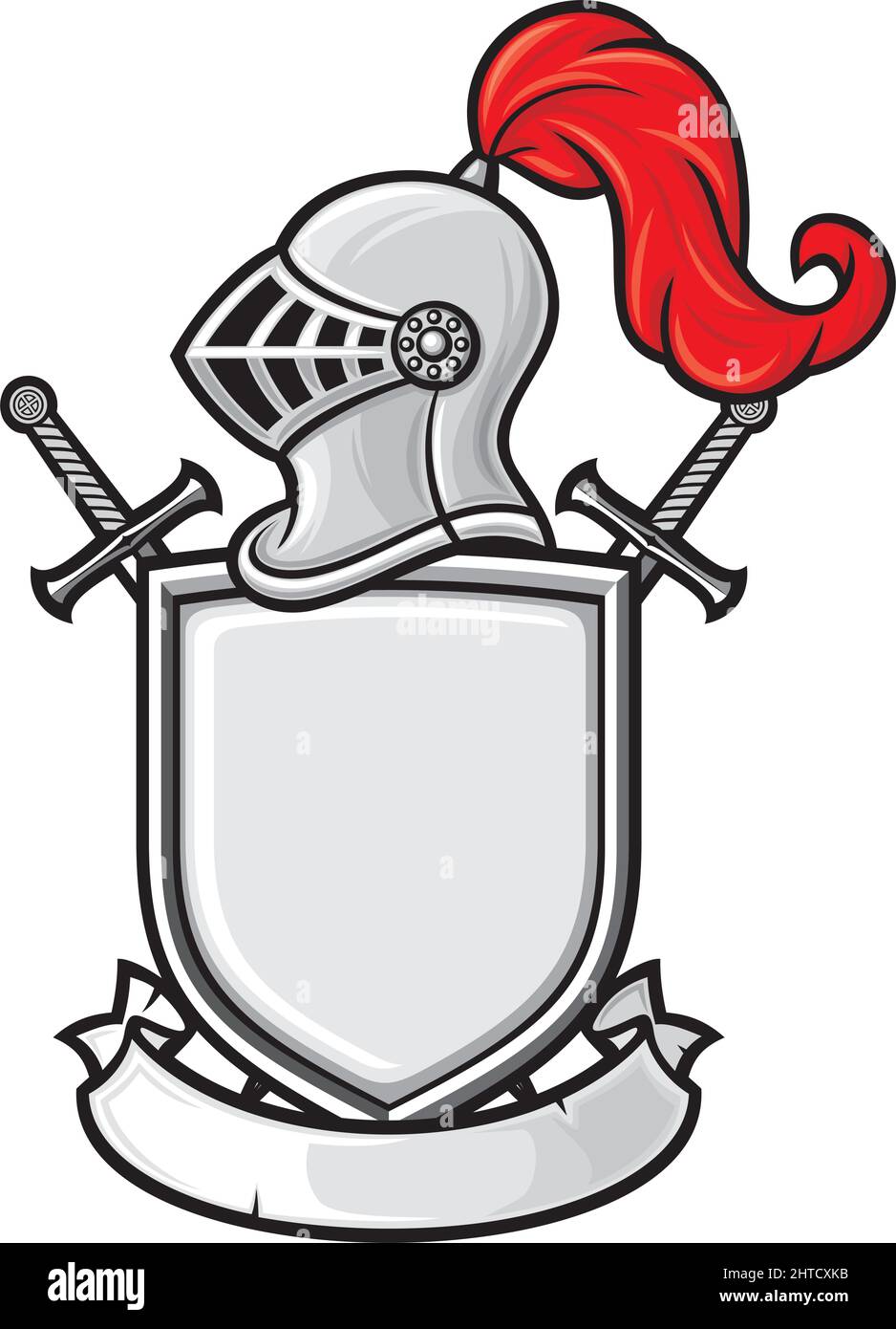 Mittelalterlicher Ritter Helm, Schild, gekreuzte Schwerter und Banner ...