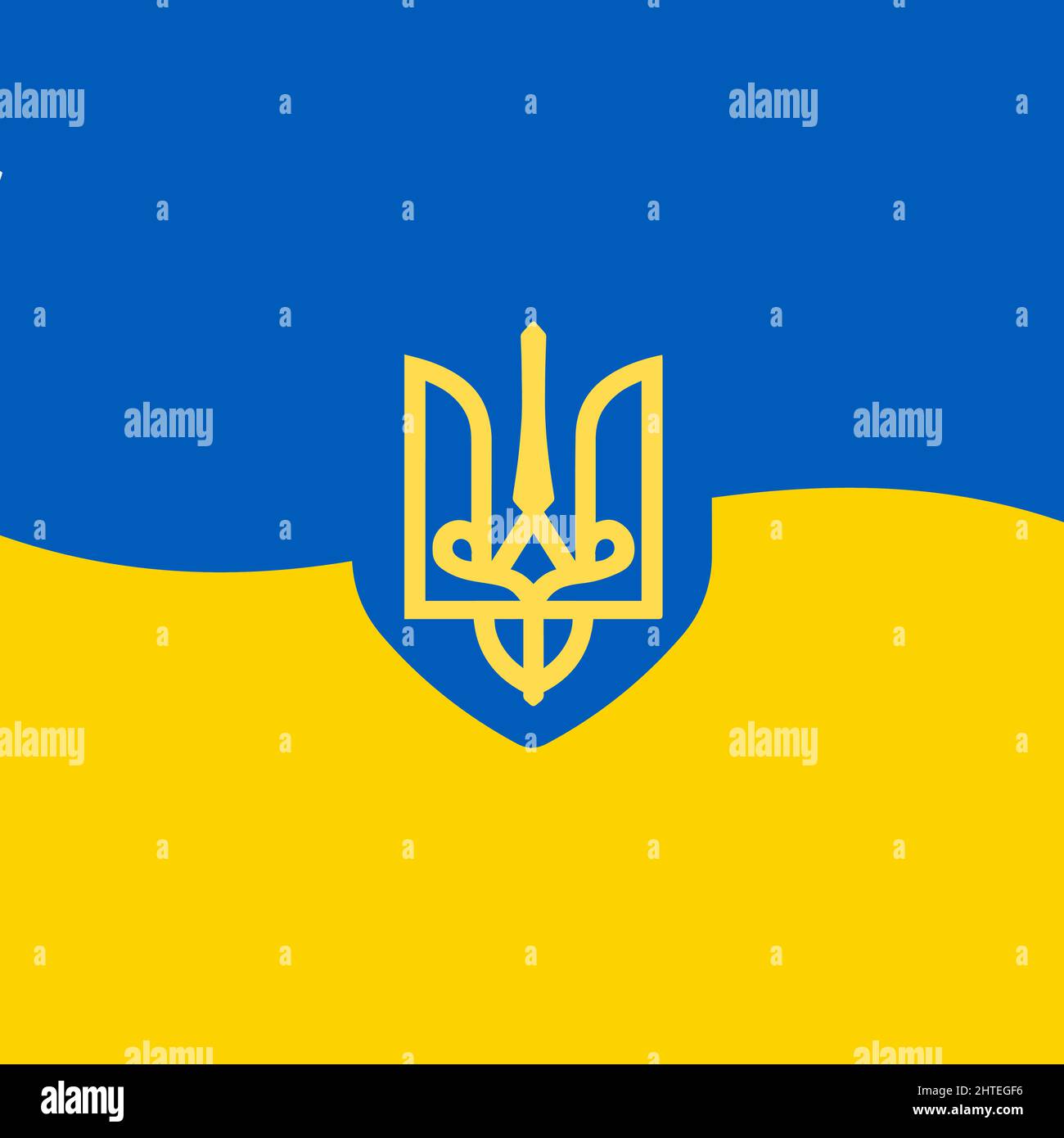 Wappen der Ukraine Bunte Ikone auf der Flagge. Save Ukraine Konzept ...