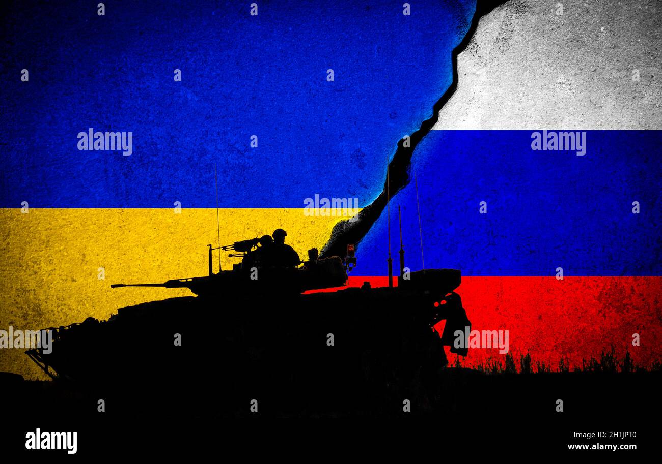 Konzeptionelles Bild des Krieges zwischen Russland und der Ukraine mit ...