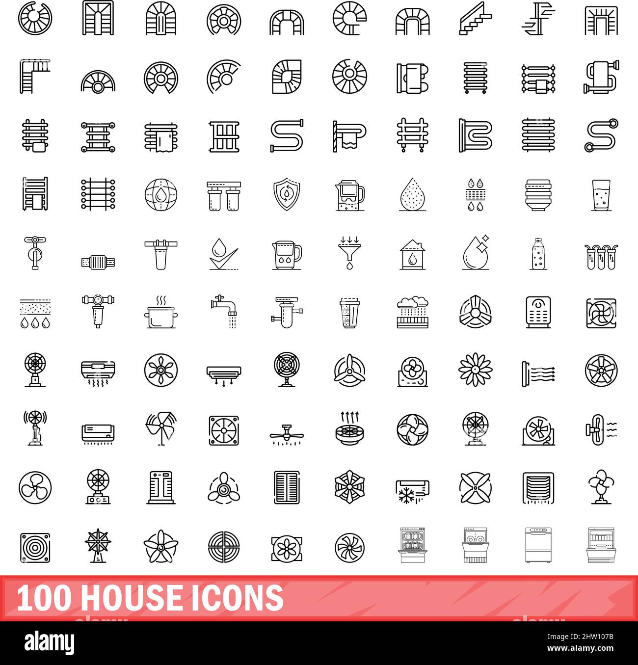 100 Haus-Icons gesetzt. Skizzieren Sie die Darstellung von 100 Haus ...
