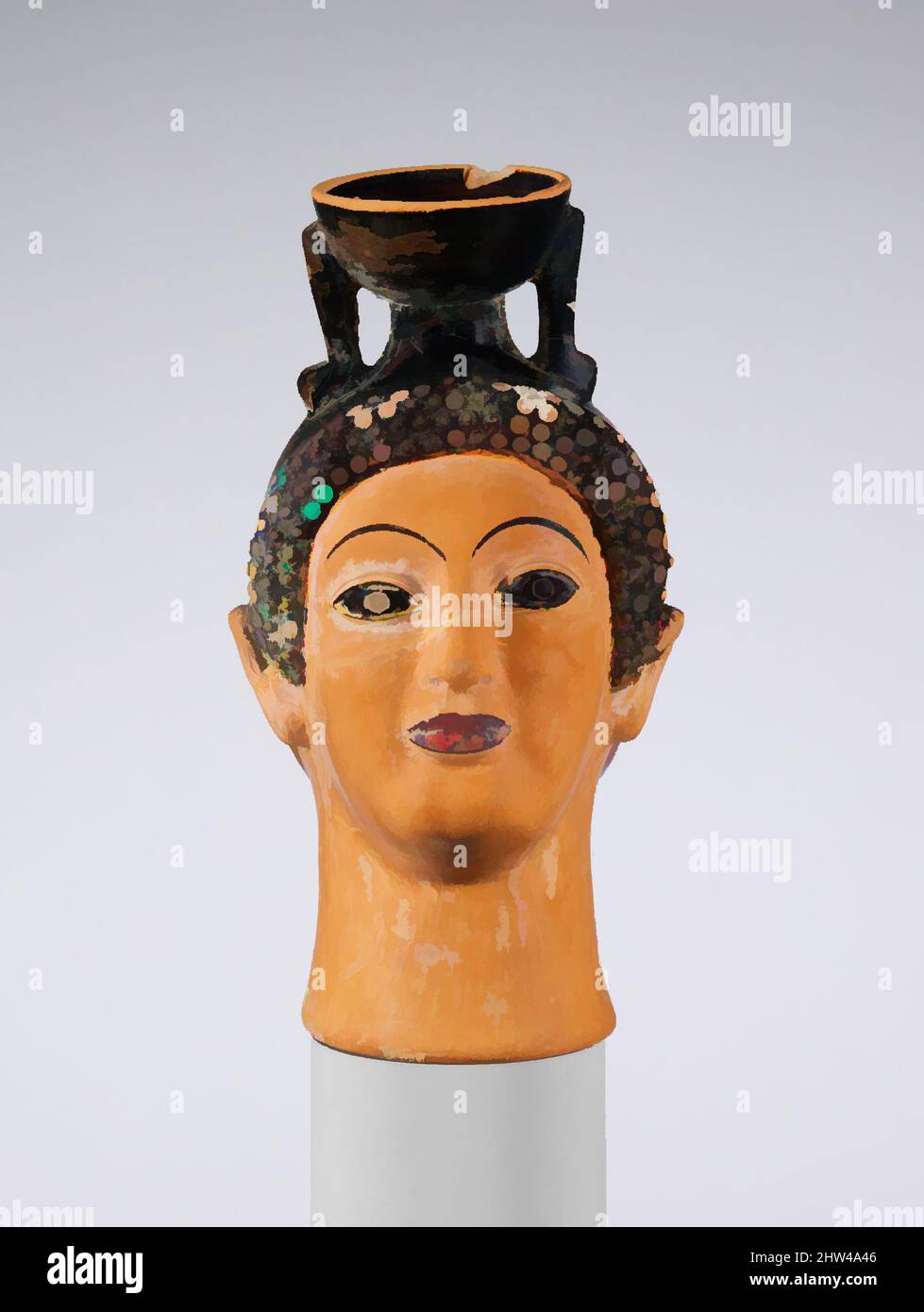 Kunst inspiriert von Terracotta Aryballos (Parfümflasche) in Form eines Frauenkopfes, archaisch ...