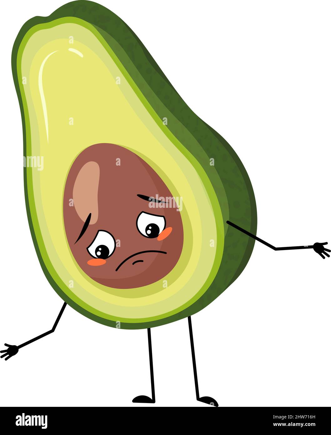 Avocado-Charakter mit traurigen Emotionen, depressiven Gesicht, Augen ...