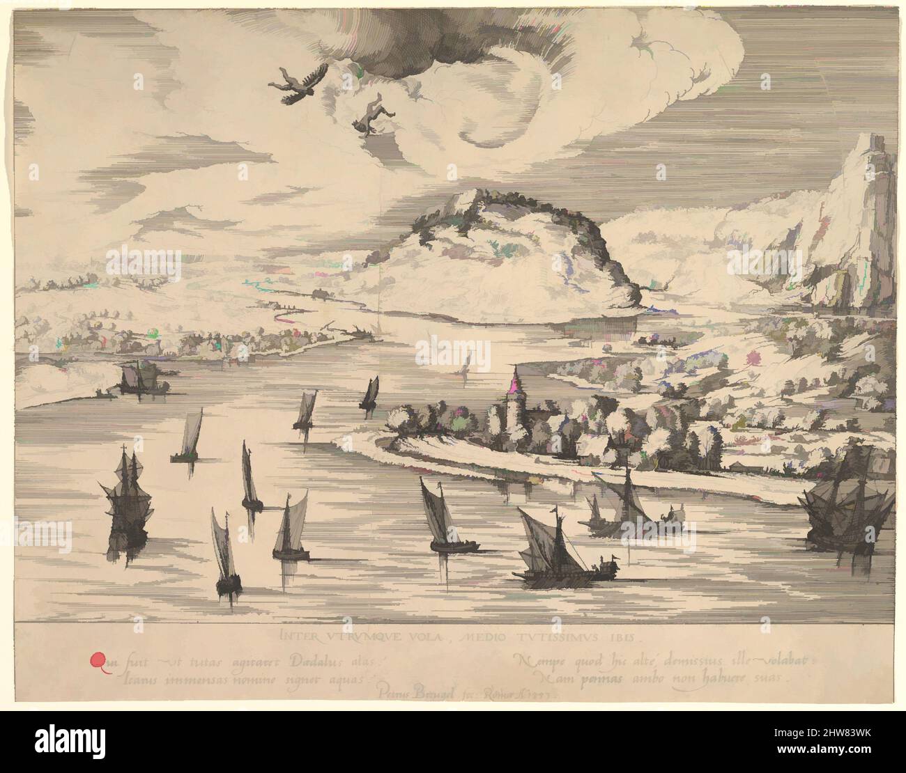 Kunst inspiriert von Flusslandschaft mit Daedalus und Icarus, ca. 1595 ...