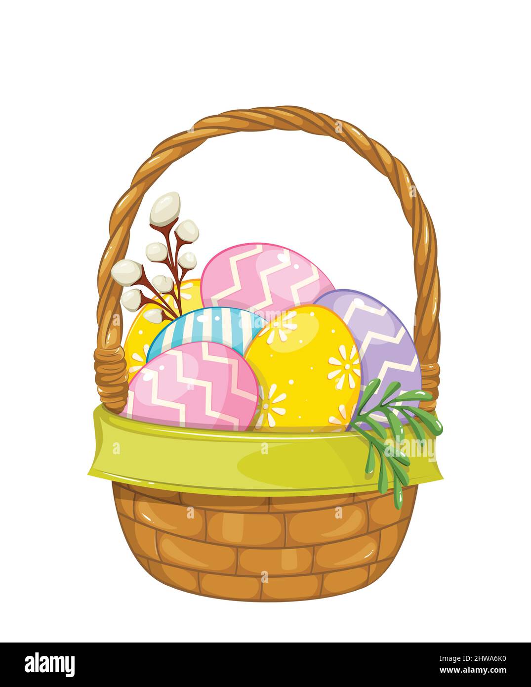 Frohe Ostern. Schöner Korb mit bunten Eiern. Traditioneller Osterkorb ...