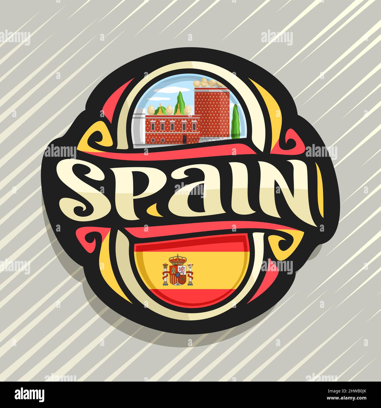 Vektor logo für Spanien Land, Kühlschrank Magnet mit spanischer Flagge ...