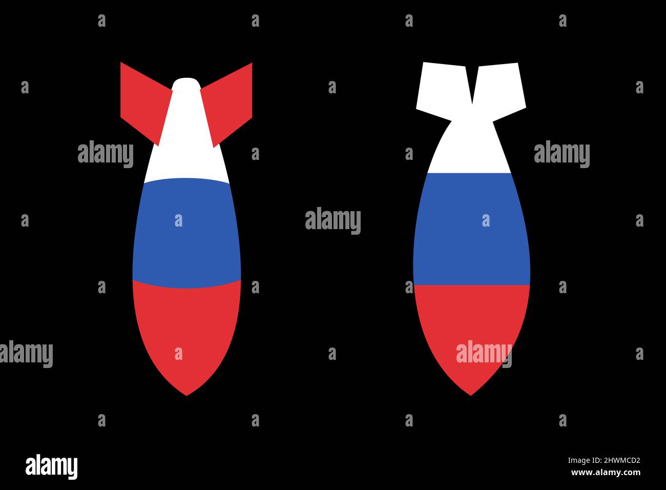 Russische Rakete und Bombe in den Farben der Nationalflagge Russlands ...