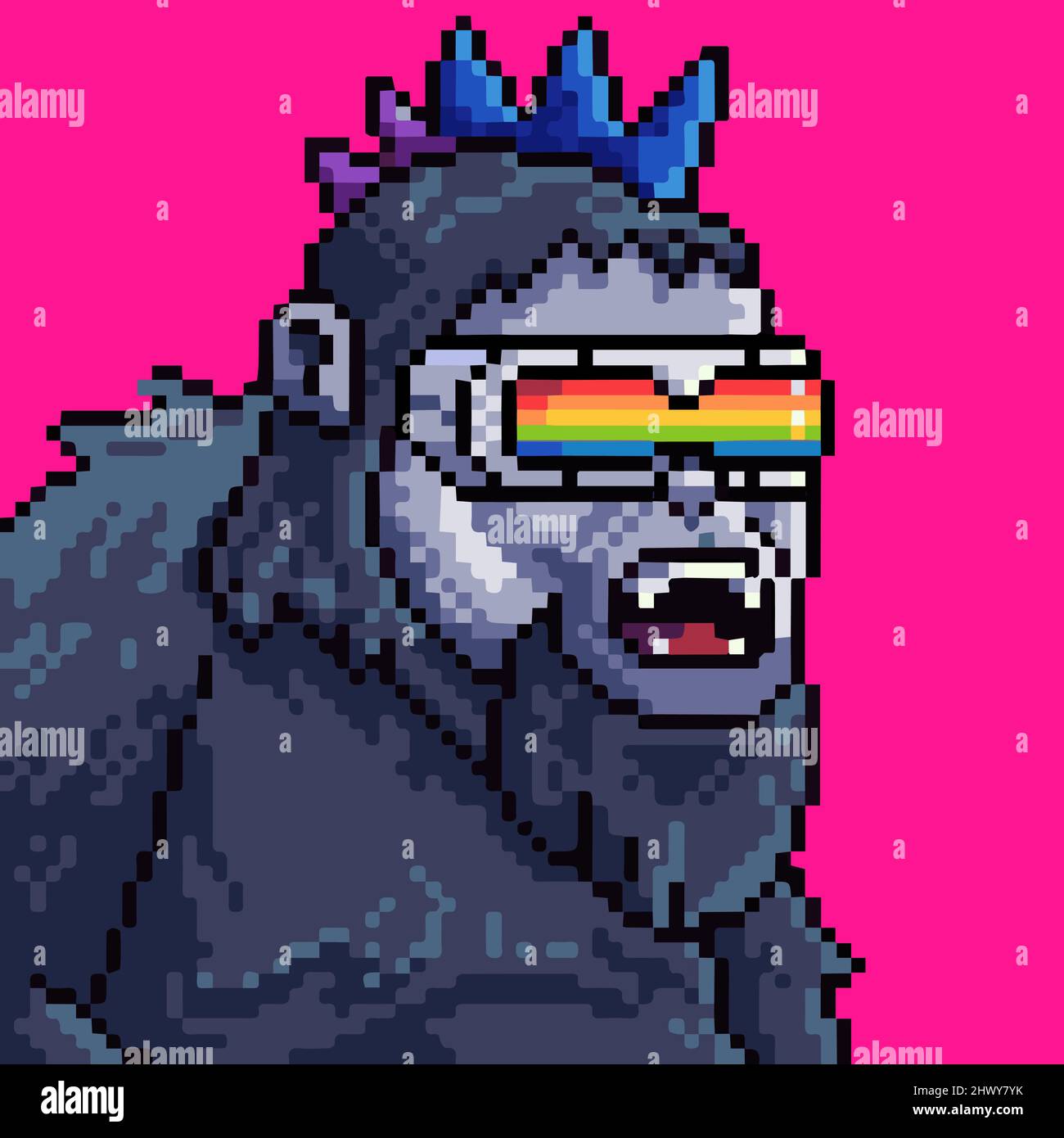 Galaktische Affen Pixel Art NFT-Charakter. 16 Bit Gorilla trägt Kostüm ...