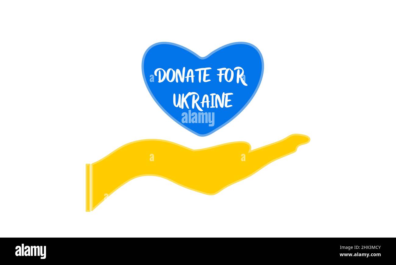 Spendenkonzept. Hand und Herz in ukrainischen Farben mit Text : Spenden ... Spendenkonzept. Hand und Herz in ukrainischen Farben mit Text : Spenden ...