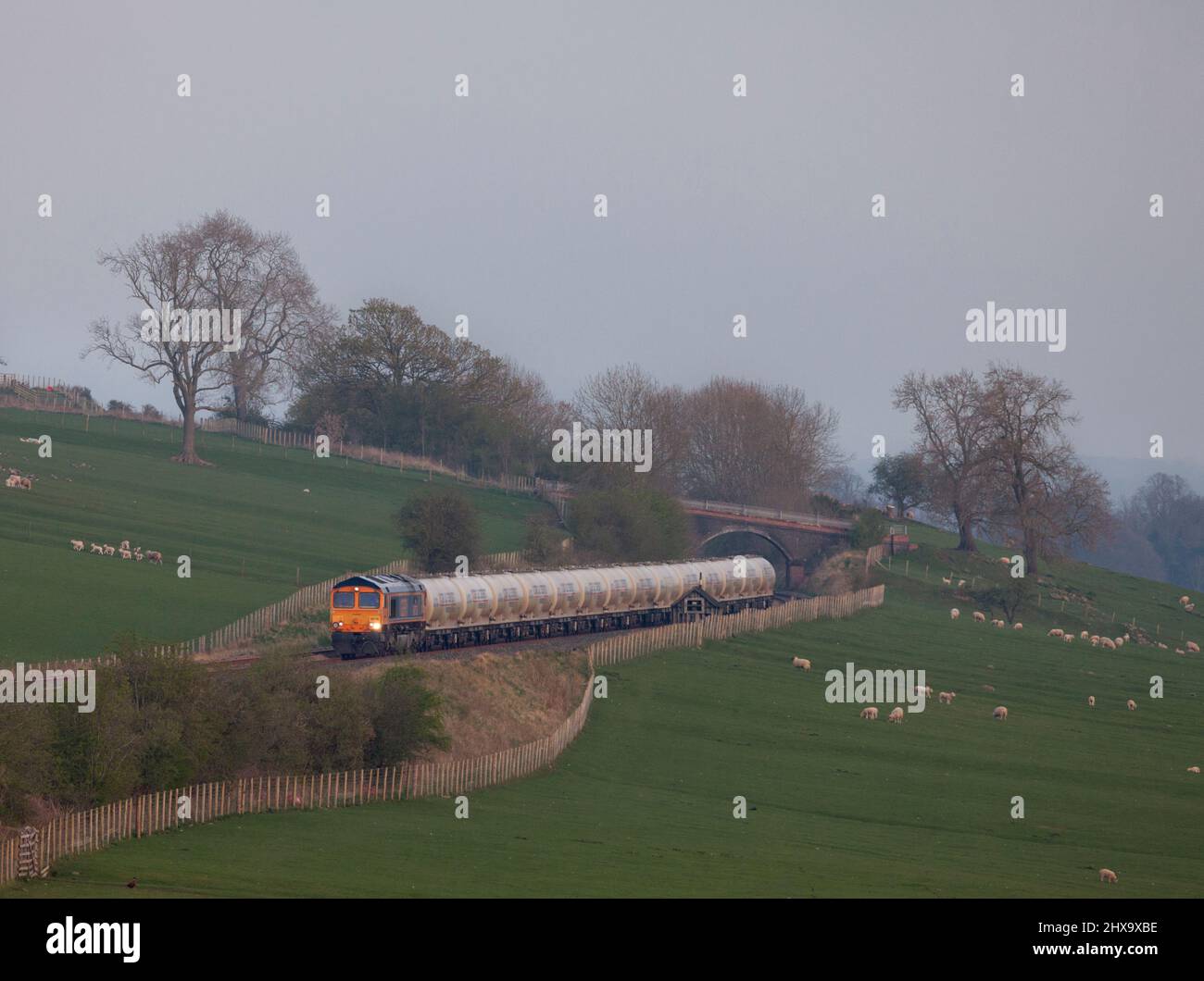 GB Railfreight Class 66 Diesel Lok 66736 schleppt einen Güterzug aus ...