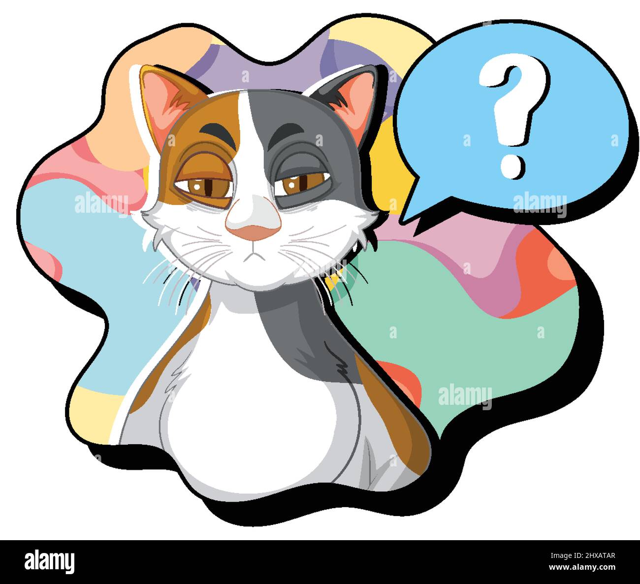 Eine Katze denkt mit Fragezeichen in der Darstellung der Callouts Stock ...