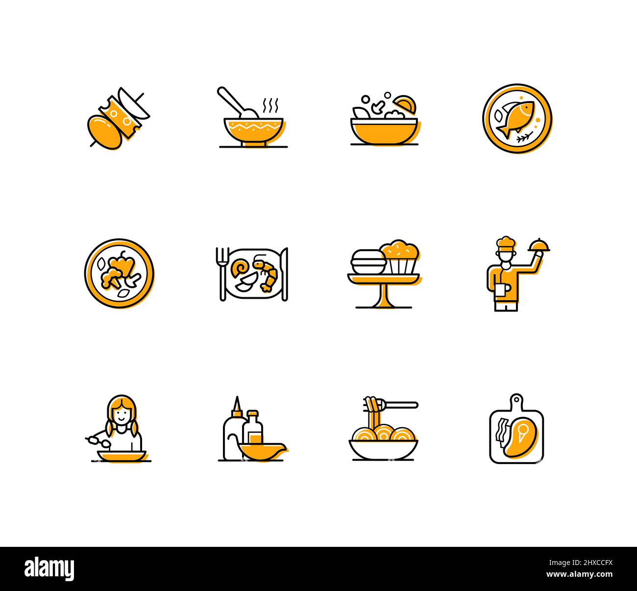 Speisekarte: Symbole im modernen Linienstil mit bearbeitbarem Strich ...