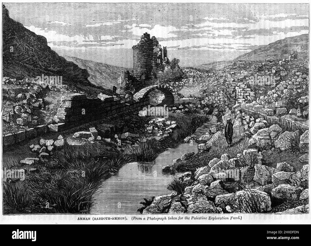 Kupferstich von Ammon Rabbah in Jordanien, um 1880. Die Hauptstadt des ...