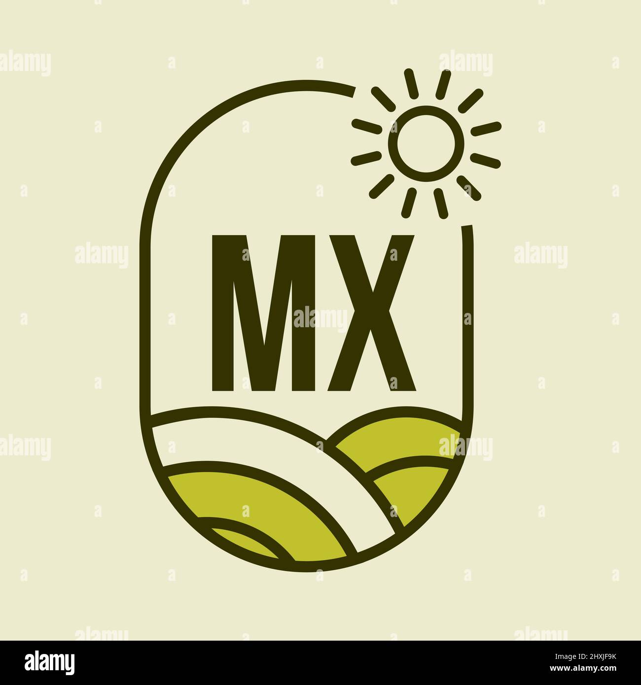 Landwirtschafts-Logo auf MX-Emblem-Vorlage. Buchstabe MX Agro Farm ...