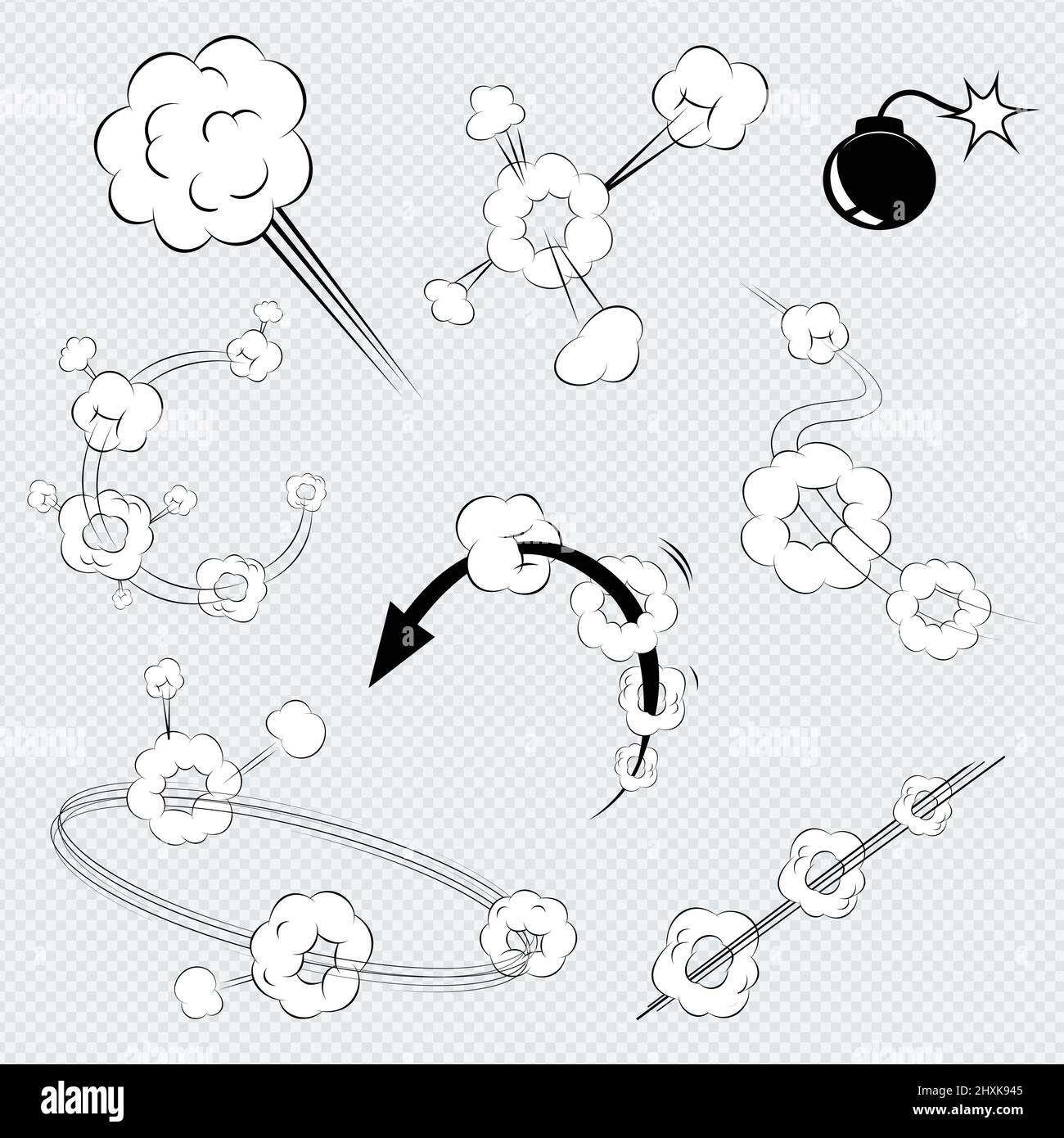Set von schwarz-weiß Vektor Cartoon Comic-Explosionen Mit Schläuchen ...