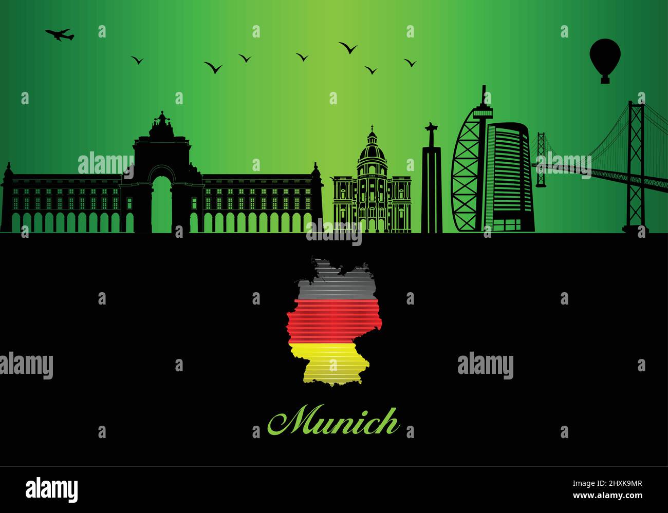 Skyline von München Silhouette - Illustration, Stadt im blauen ...