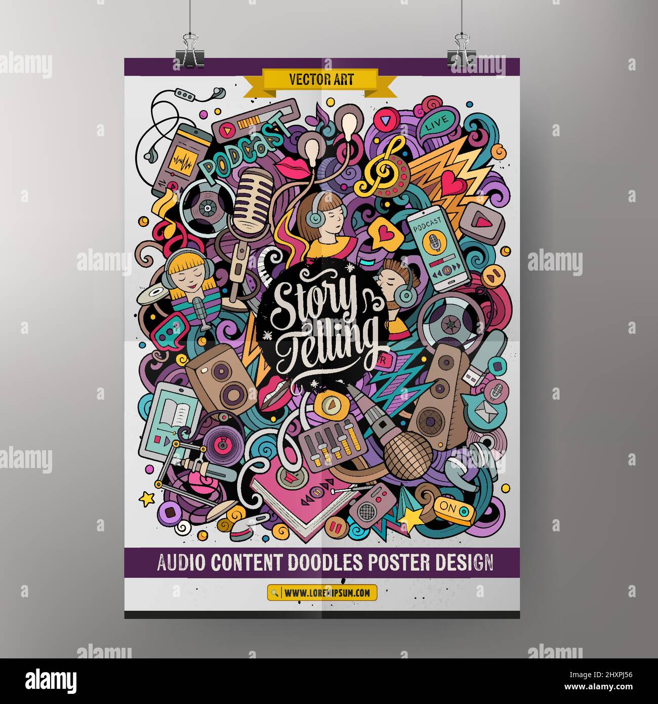 Cartoon Vektor Doodle Audio Inhalt Poster Vorlage. Corporate Identity ...