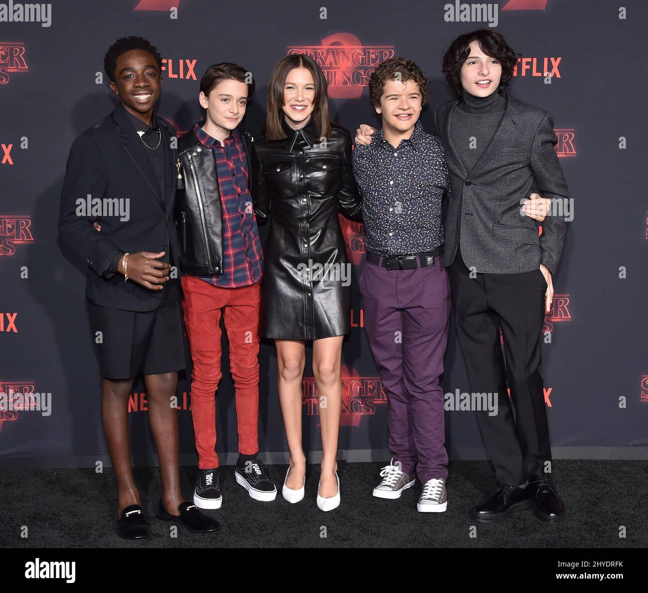 Caleb McLaughlin, Noah Schnapp, gaten Matarazzo, Finn Wolfhard und Millie Bobby Brown bei ...