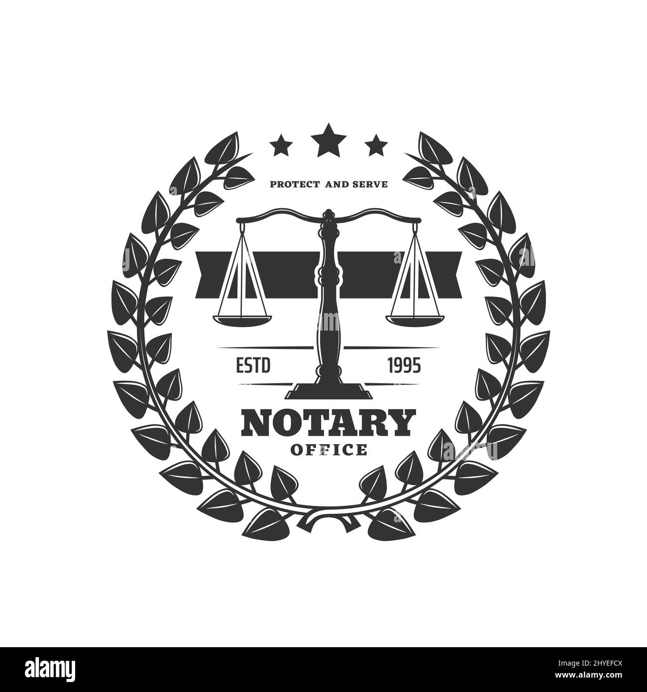 Notar Office Symbol, notarielle Service-Vektor-Emblem mit Schuppen ...