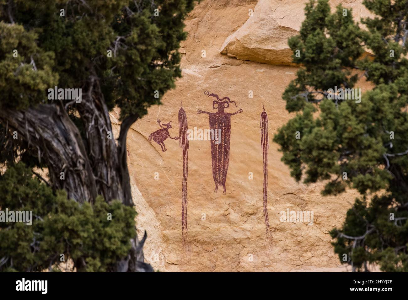 Diese Felskunst-Tafel im Stil des Barrier Canyon befindet sich im ...