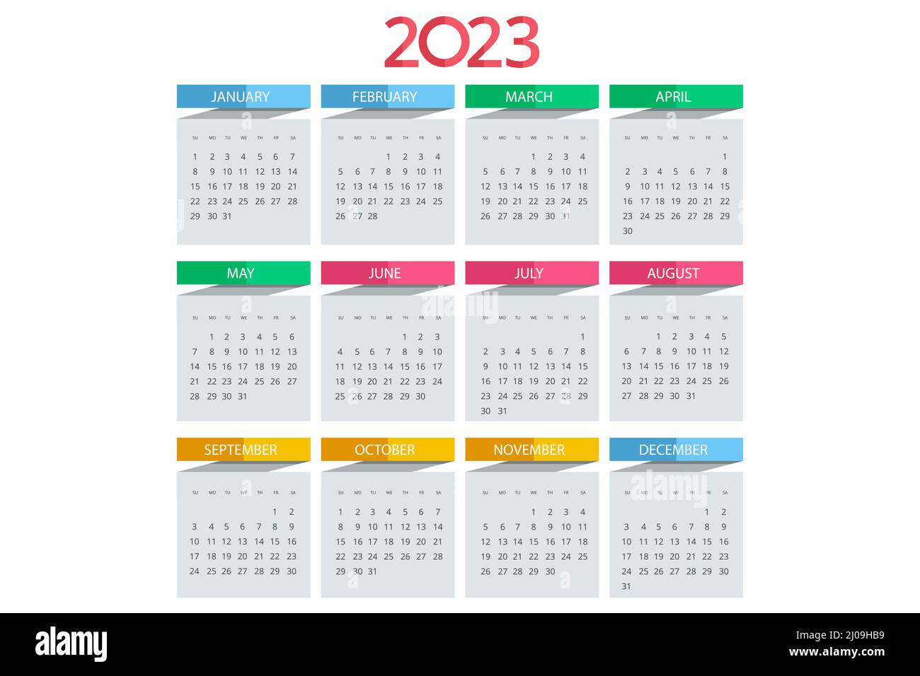 Kalender-Planer für 2023. Kalendervorlage für 2023. Briefpapier Design ...
