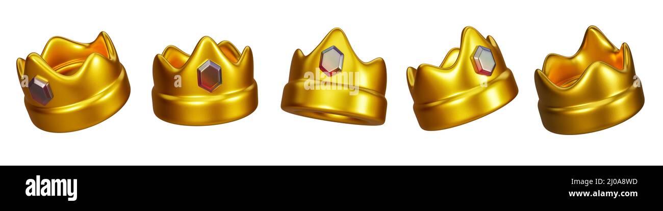 Satz von 3D Krone Zeichen Symbol isoliert auf einem weißen Hintergrund ...