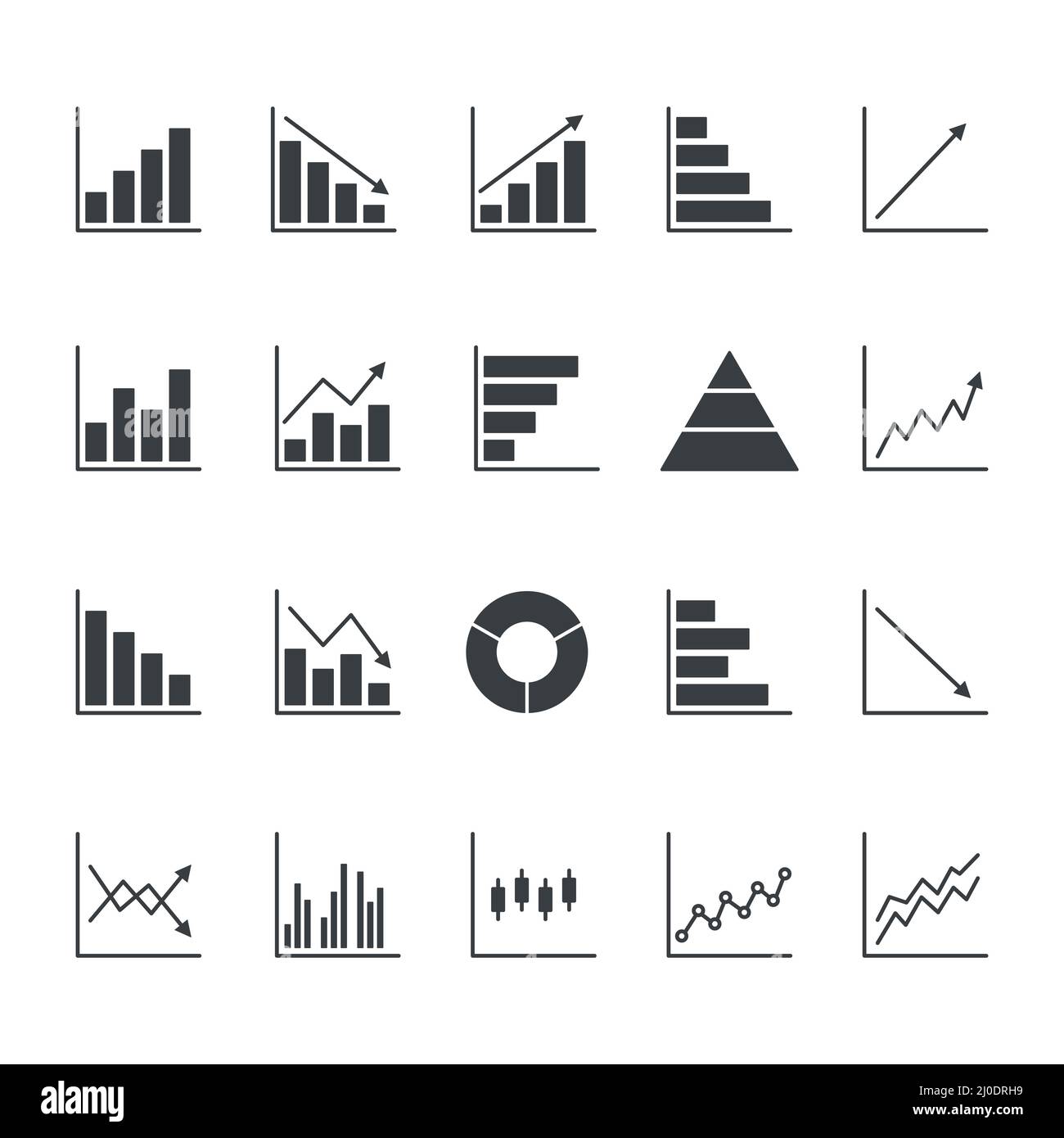 Grafiken und Diagramme flache Symbole gesetzt. Big-Data-Konzept. Symbol ...
