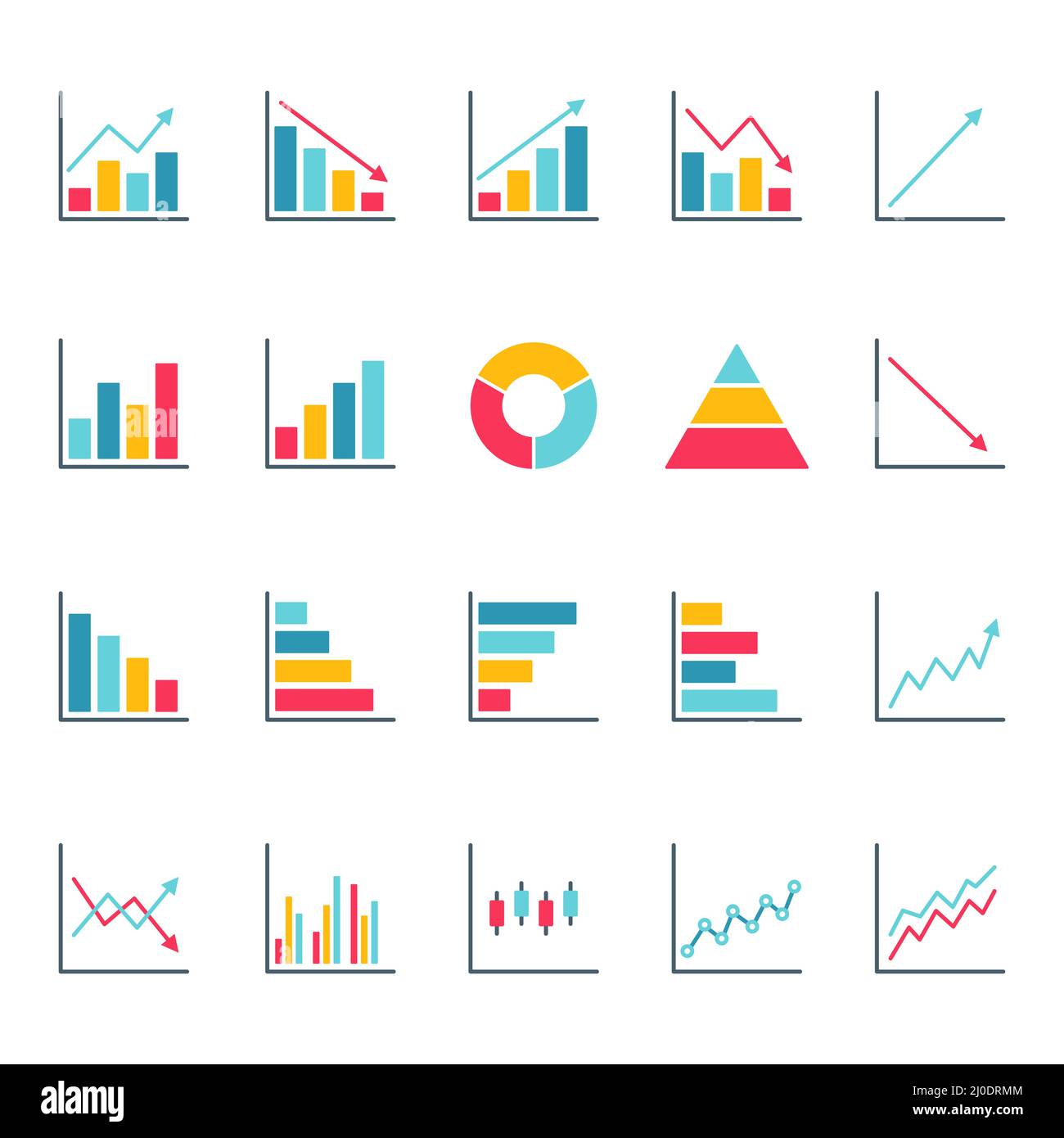 Grafiken und Diagramme flache Symbole gesetzt. Big-Data-Konzept. Symbol ...