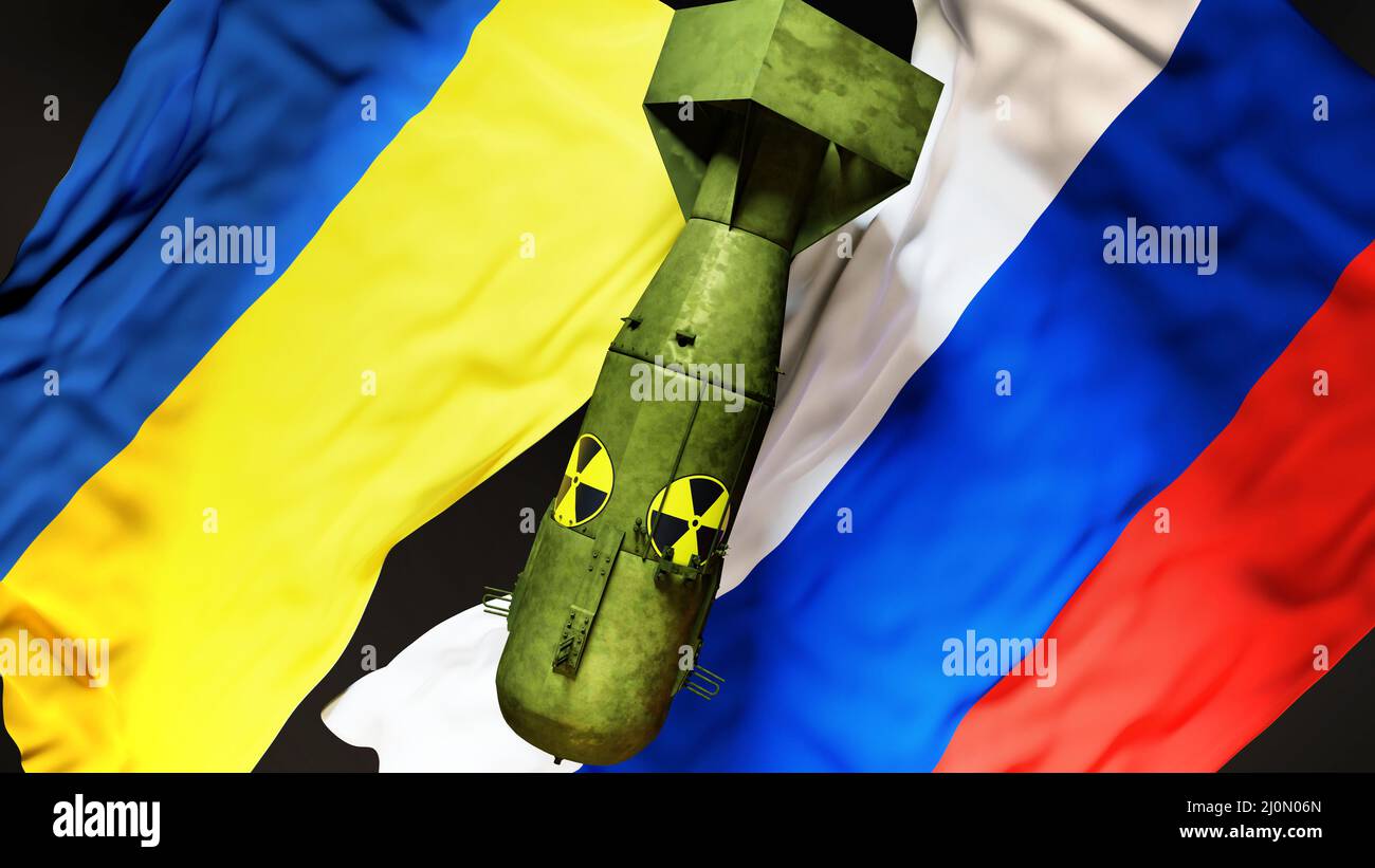 Ukraine und Russland Atomkrieg, Konflikt und Krise. Nationale Flaggen ...