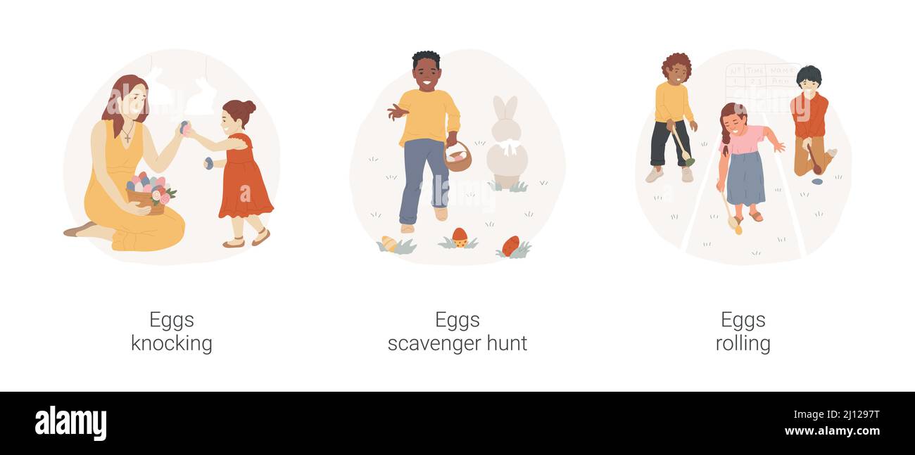 Ostern Spiele isoliert Cartoon Vektor Illustration Set. Eier klopfen ...