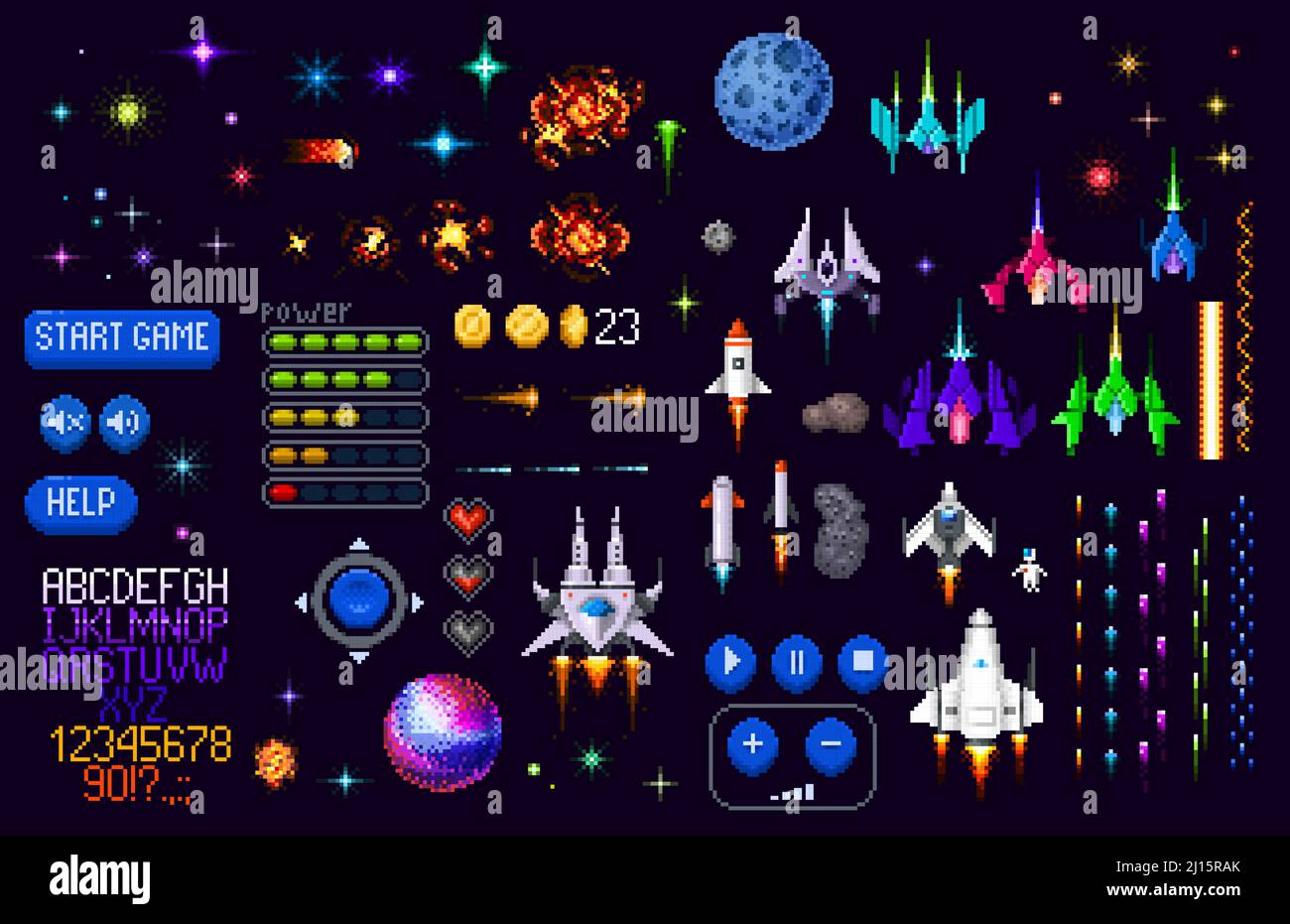 Space Game Asset 8 Bit Pixel Art. Galaxienplaneten, Raketen, starcraft ...