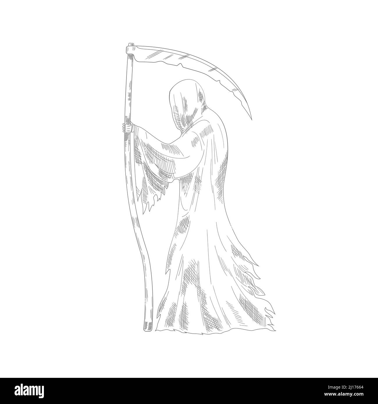 Drawing Senser Reaper. Skizze des Todes mit einer Sense. Vektor ...