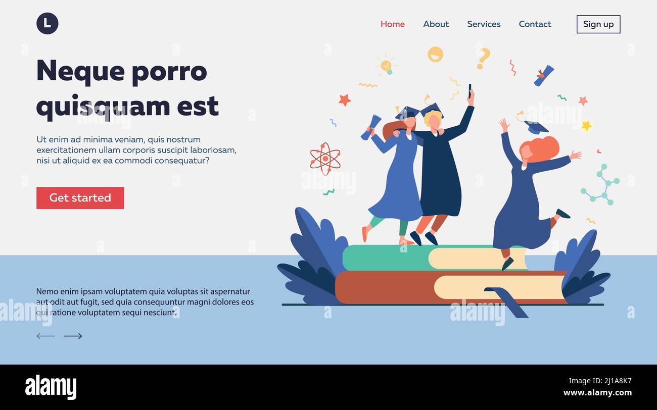 Glückliche Studenten Abschluss mit akademischem Diplom flache Vektor ...