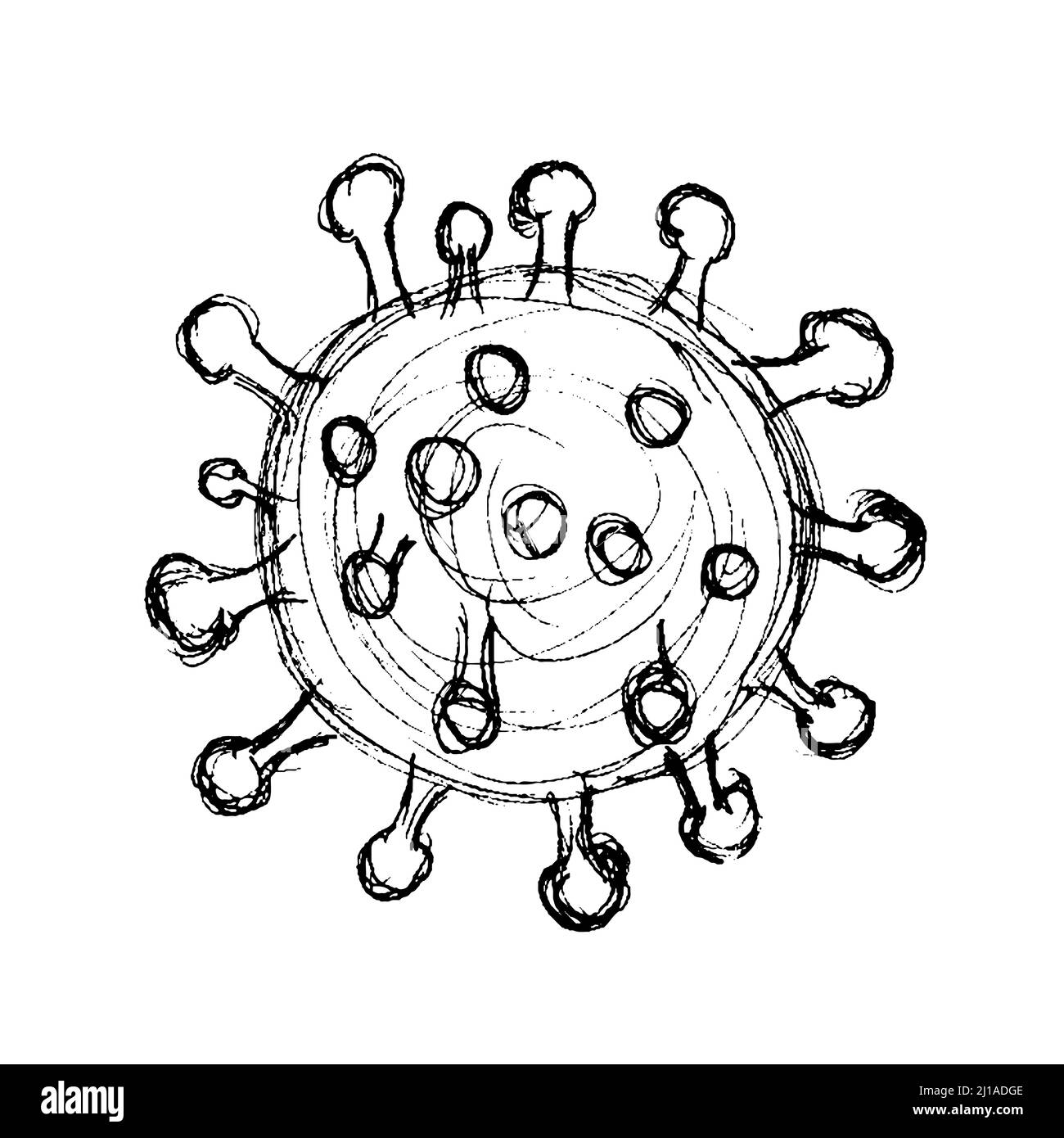 Coronavirus-Linienkunst-Symbol. Handgezeichnete Abbildung von Bakterien ...