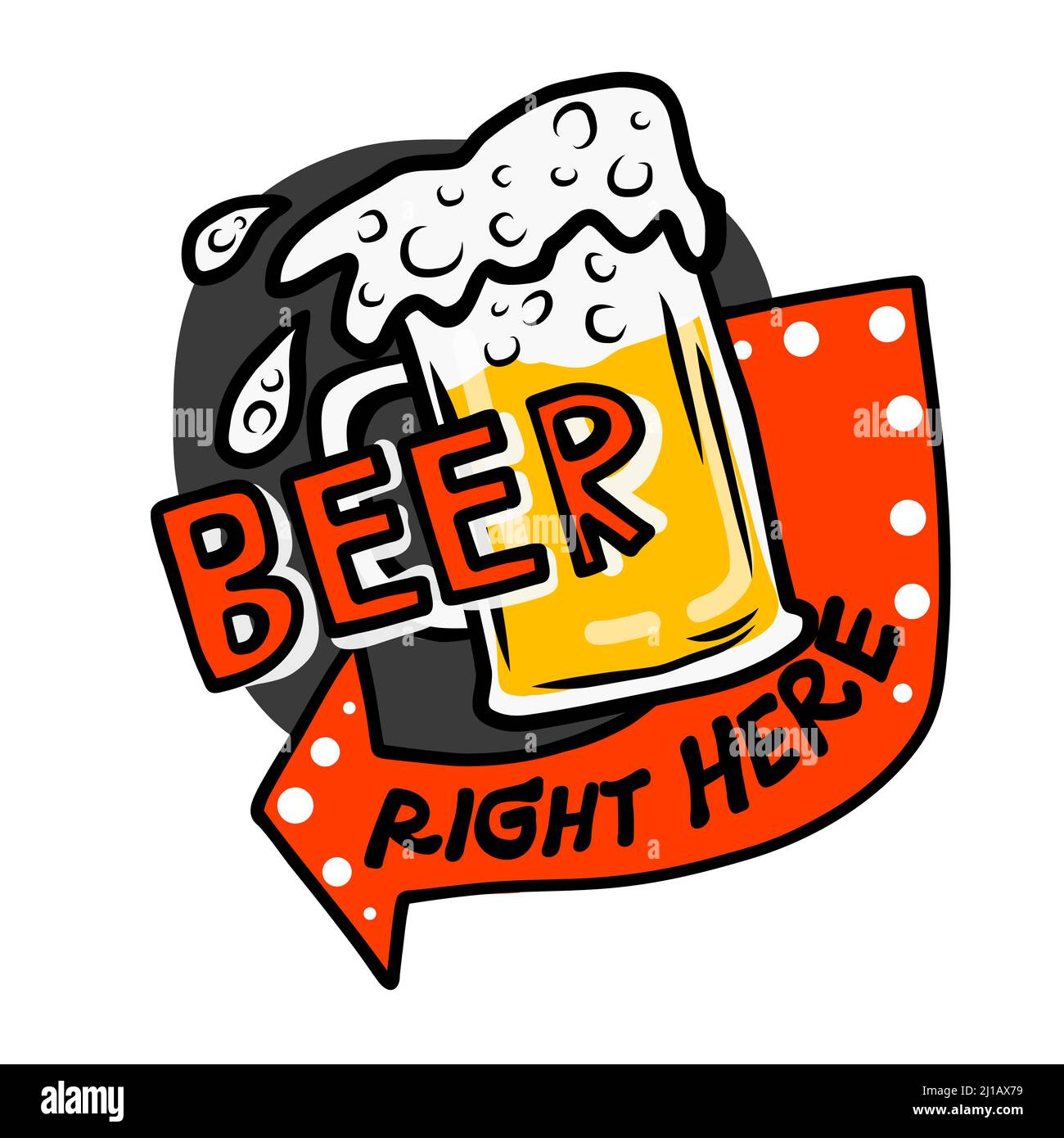 Bier hier Logo Vintage-Stil Cartoon-Vektor-Illustration Stock ...